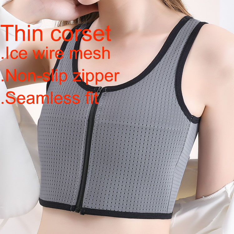 Bandage chest clip Zipper chest clip S-3XL women's Sports bra Tomboy ...