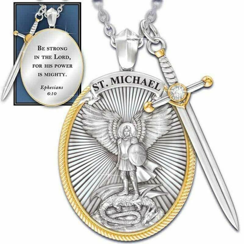 Saint Michael Archangel Pendant Chain Necklace Catholic Holy Shield ...