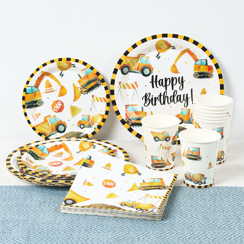 Cars Construction Vehicle Engineering Disposable Tableware Set Birthday ...