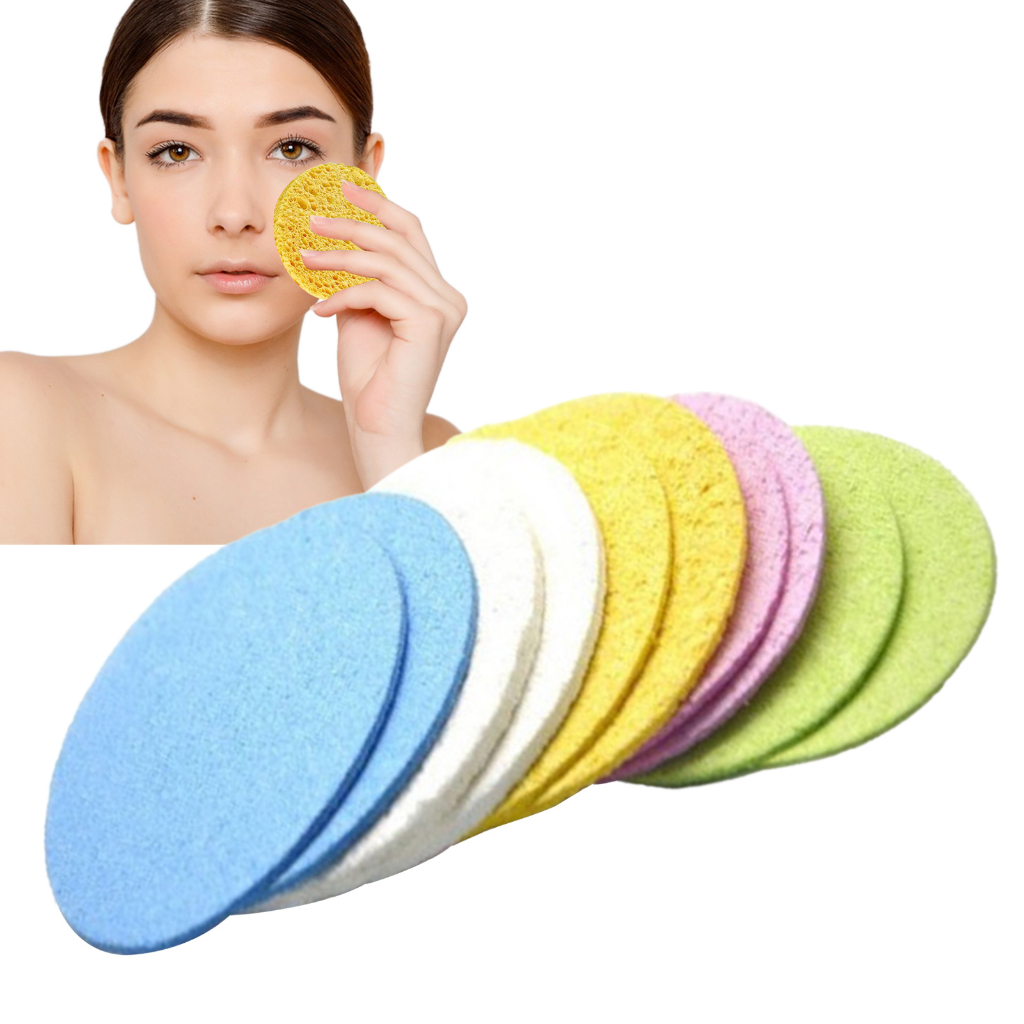 10 pieces of wooden paddle sponge face washing puff cleansing scrub ...
