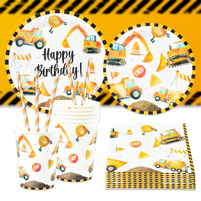 Construction Vehicle Engineering Disposable Tableware Set Cars ...