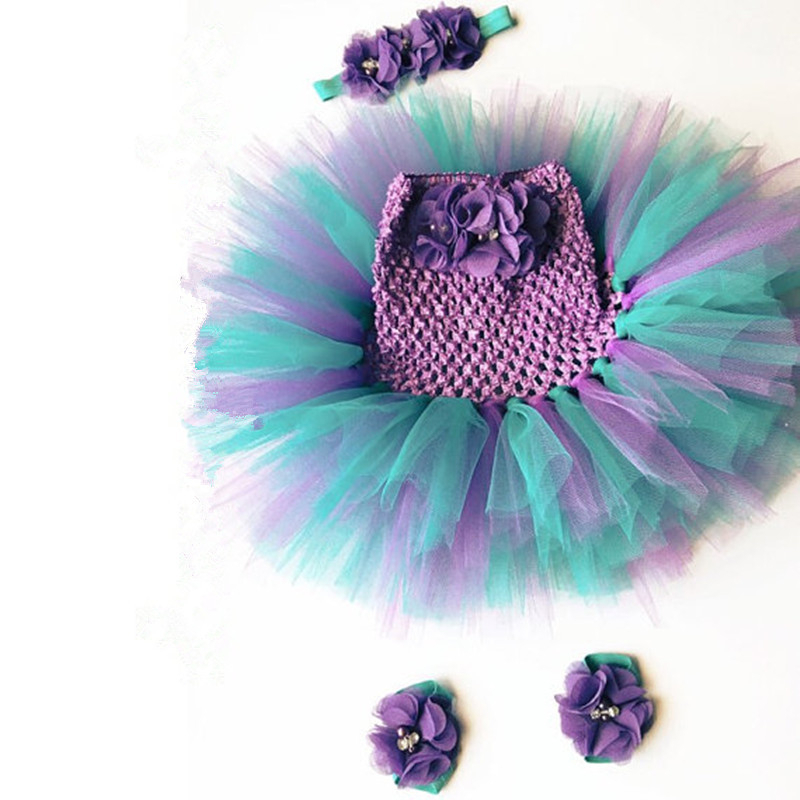 Cute Baby Purple Tutu Dress Set Infant Girls Crochet Tulle Dress Tutus ...