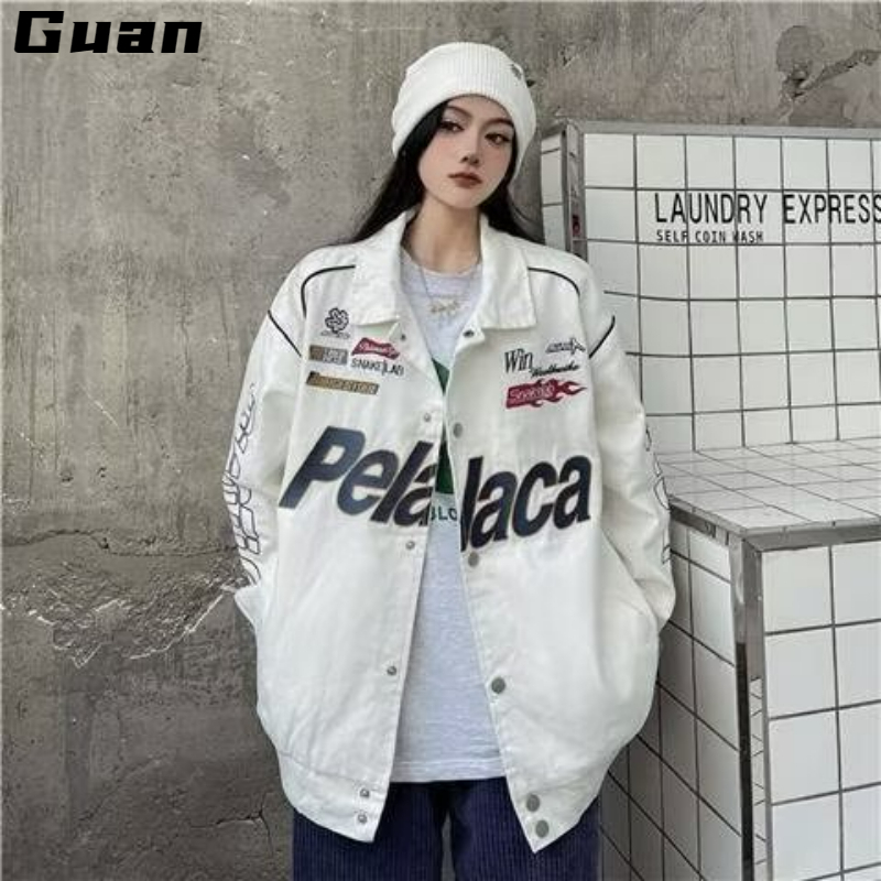 American Retro Trend Embroidery Motorcycle Jacket Women'S Fashion ...