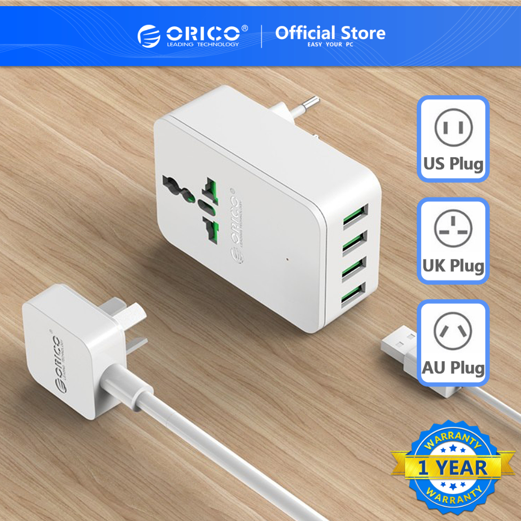 ORICO Multi-function Convertor AC Power Plug Adapter with 4 USB ...