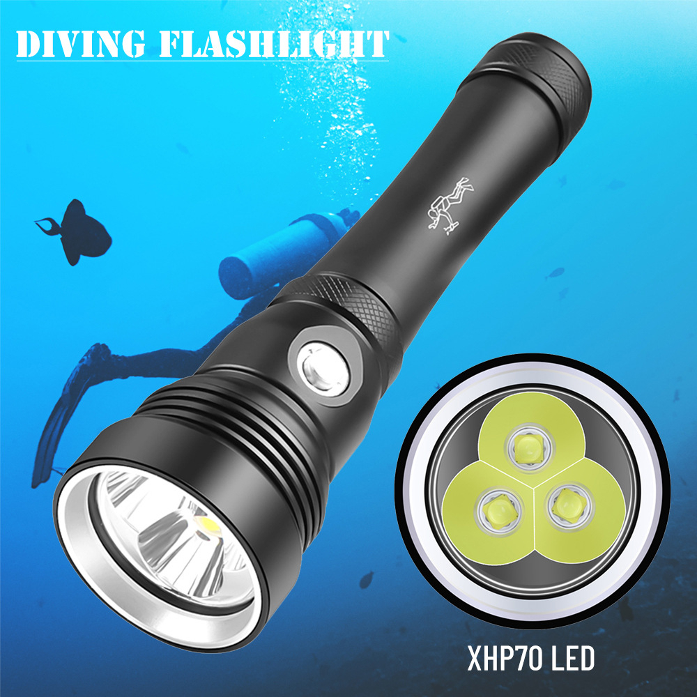 Professional Diving Flashlight D100 Scuba Diving Lamp XHP70 Beads IPX8 ...