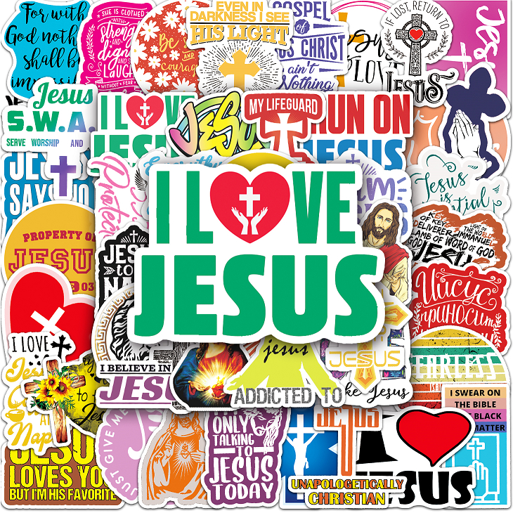 50 Piece I Love Jesus Stickers Waterproof DIY For Phones Laptop Car ...