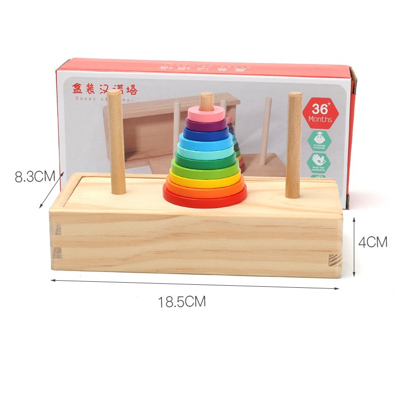 Children's 10-Layer Hanoi Tower Wooden Tower Ring Puzzle, Develop ...