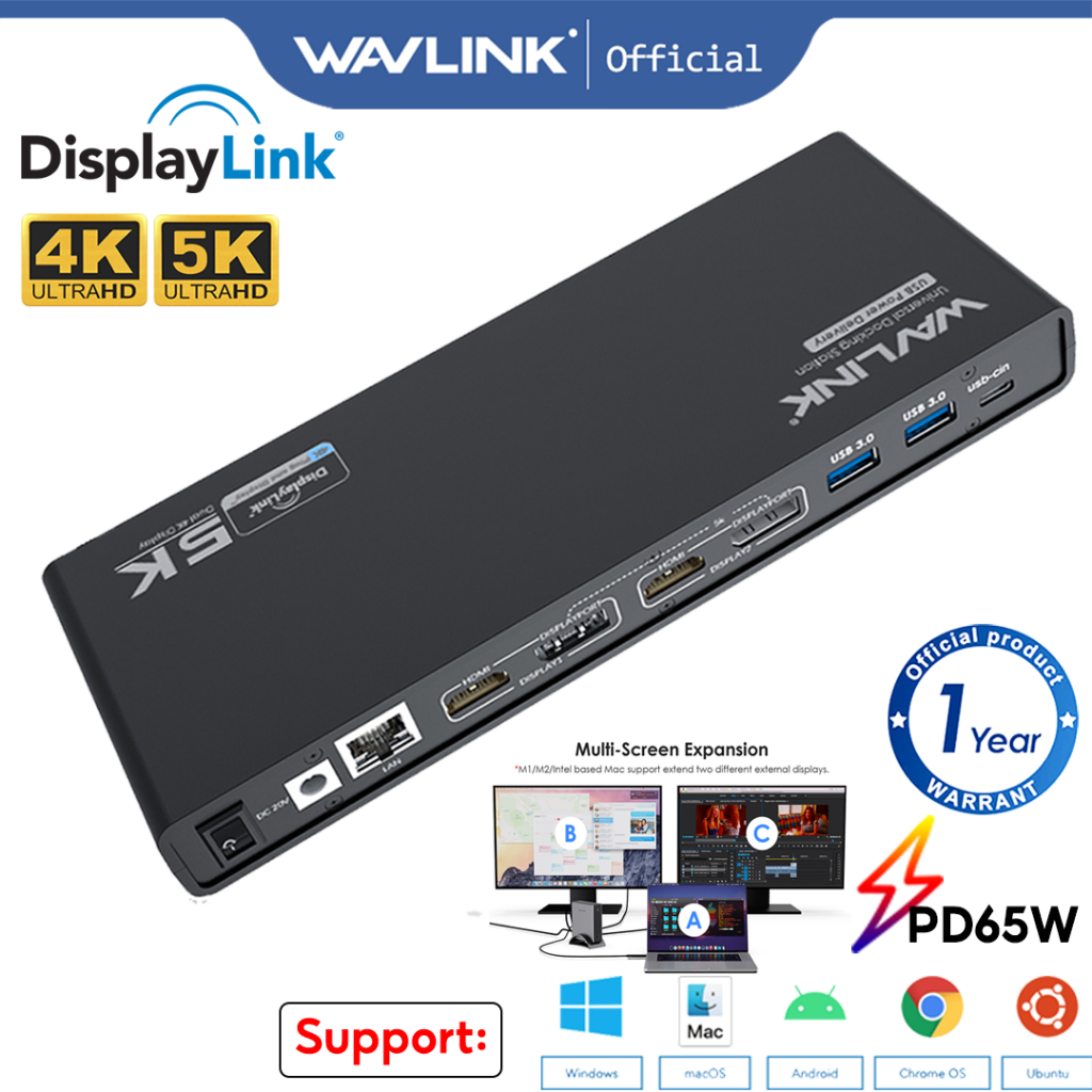 Wavlink USB C Dual 4k Universal Docking Station With 65w Charging ...