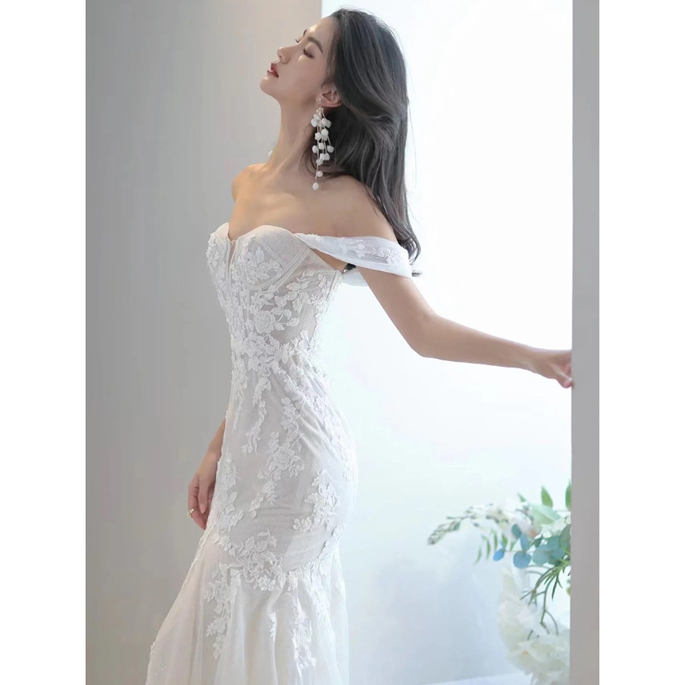 Lace Fishtail Wedding Dress Tube Top Bride Fishtail White Gauze Tube ...