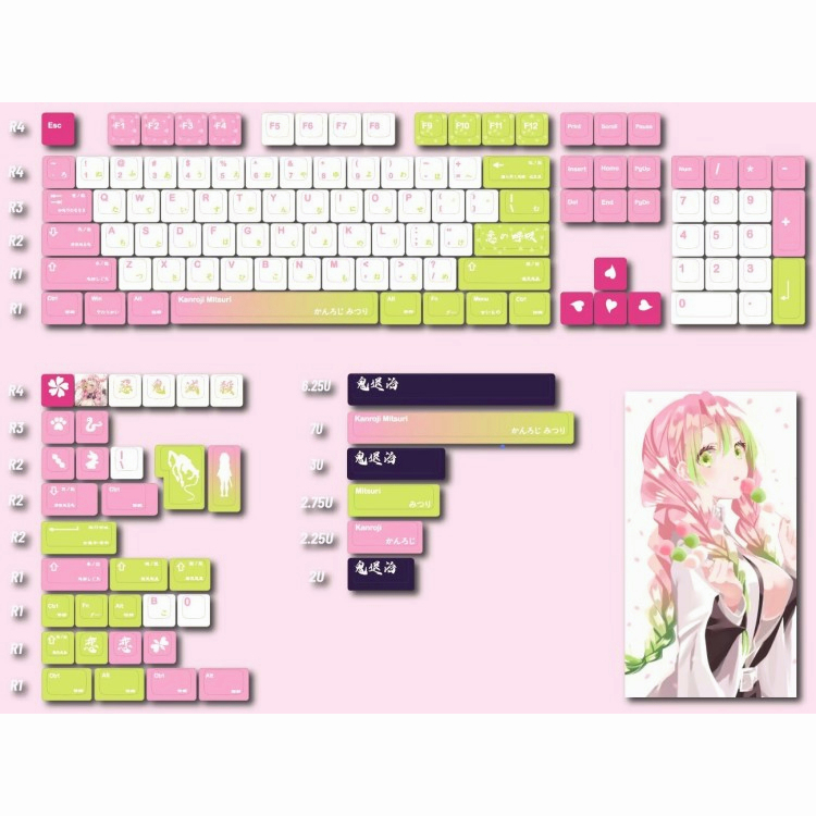 142 Keys Demon Slayer Kanroji Mitsuri Anime Keycaps KCA Profile PBT 5 ...