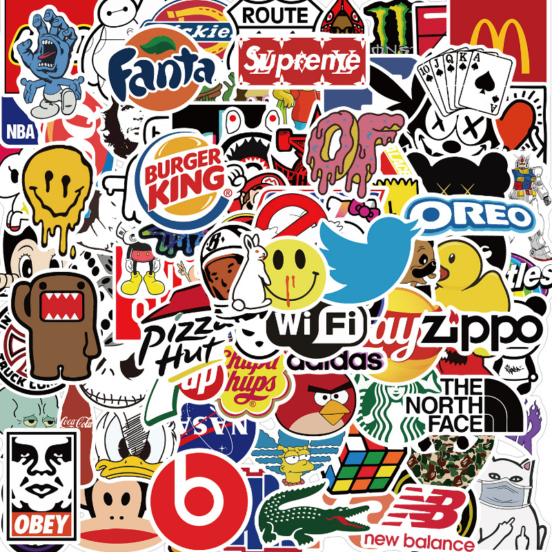 101pcs/set Wish popular trendy brand LOGO cartoon graffiti stickers car ...