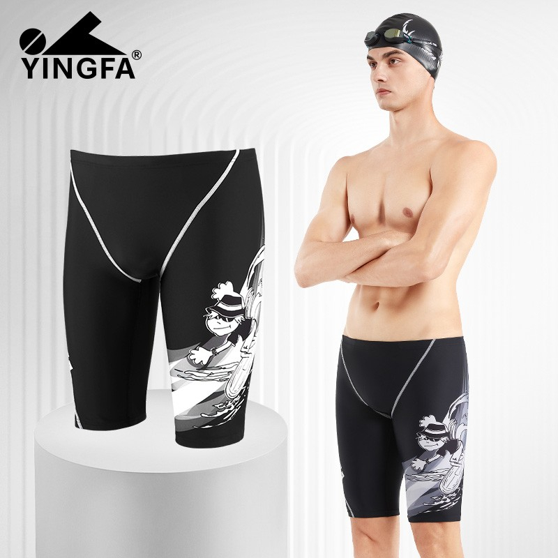 2023 YINGFA Men's Training Knee Competitive Swimming Shorts Teenager Professional Swimwears ...