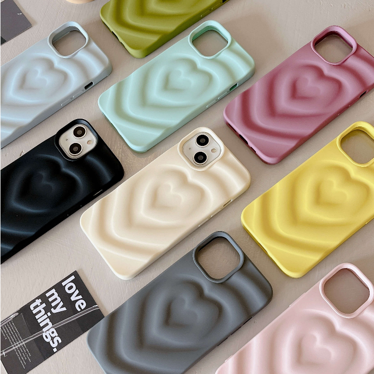 Korea Candy Color 3D Heart Water Ripple Phone Case for iPhone 14 13 12 ...