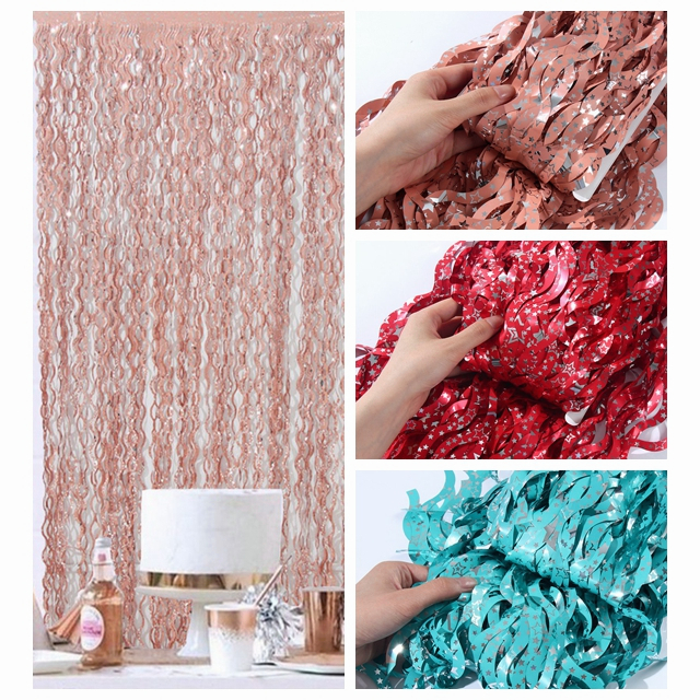 1x2M Wave Design Tassel Curtain Star Curl Foil Curtain Backdrop For ...