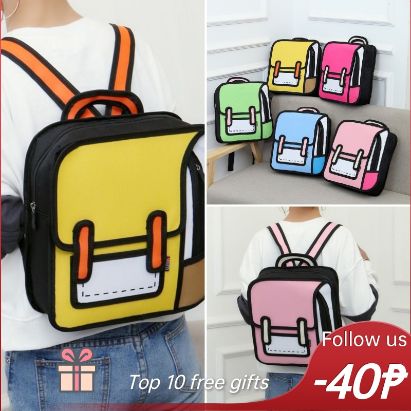 Two-Dimensional Cartoon Backpack 2D Bag Backpack Women Student Creative ...