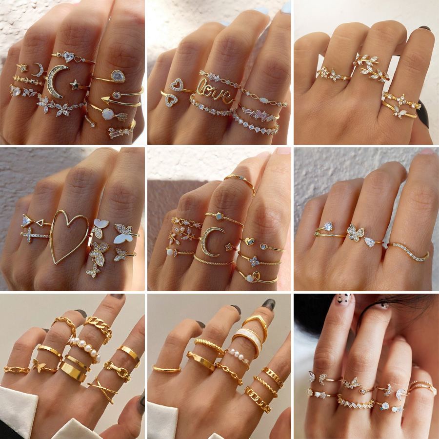 10 Pieces/Set Gold Women Rings Simple Bohemia Ring Boho Stack Plain ...