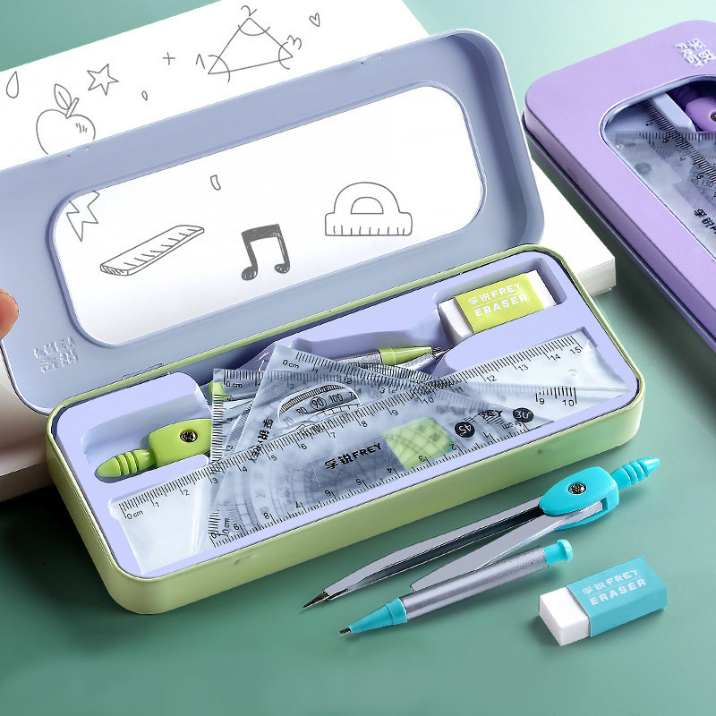 7Pcs/Set Geometry Compasses Ruler Kit Protractor, Triangle Square ...