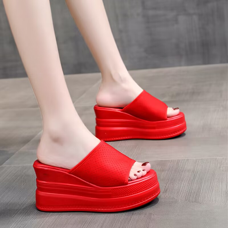 Soft Bottom Woman's Slippers Fashion Pure color Slope Slippers 9cm Flip ...