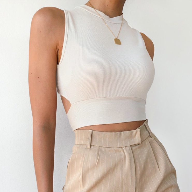 Sexy Backless Slim Vest Ladies Cropped Navel Casual Cross Top | Shopee ...