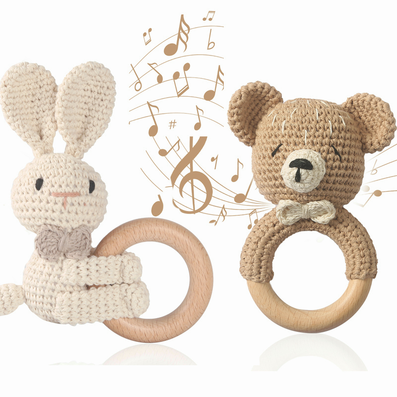 Mamimami Home Montessori Animal Crochet Handmade Rabbits Ringing Rattle ...