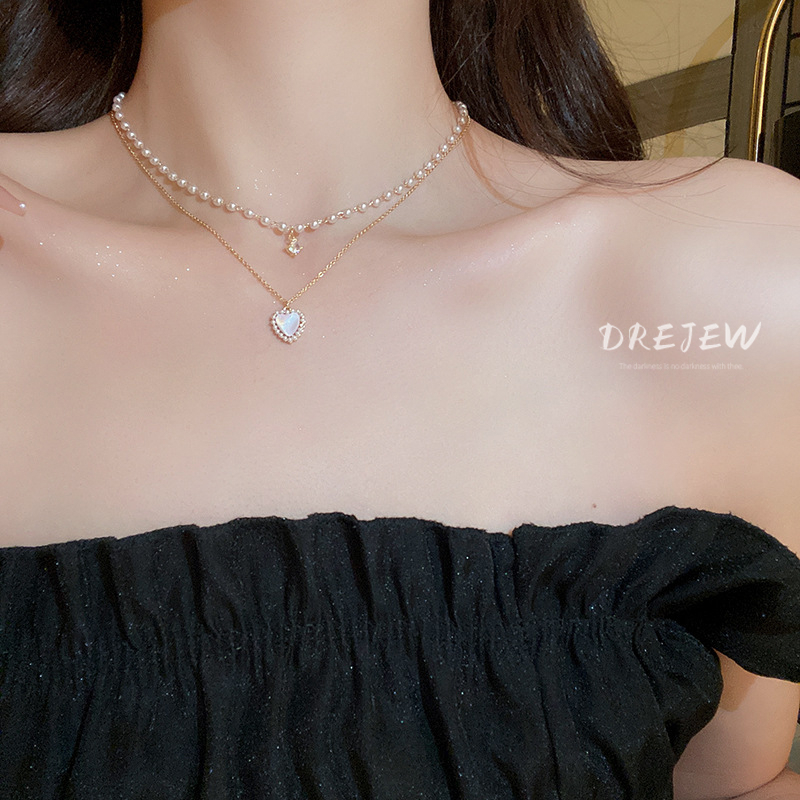 DREJEW Real gold electroplated pearl necklace creative love sweet ...