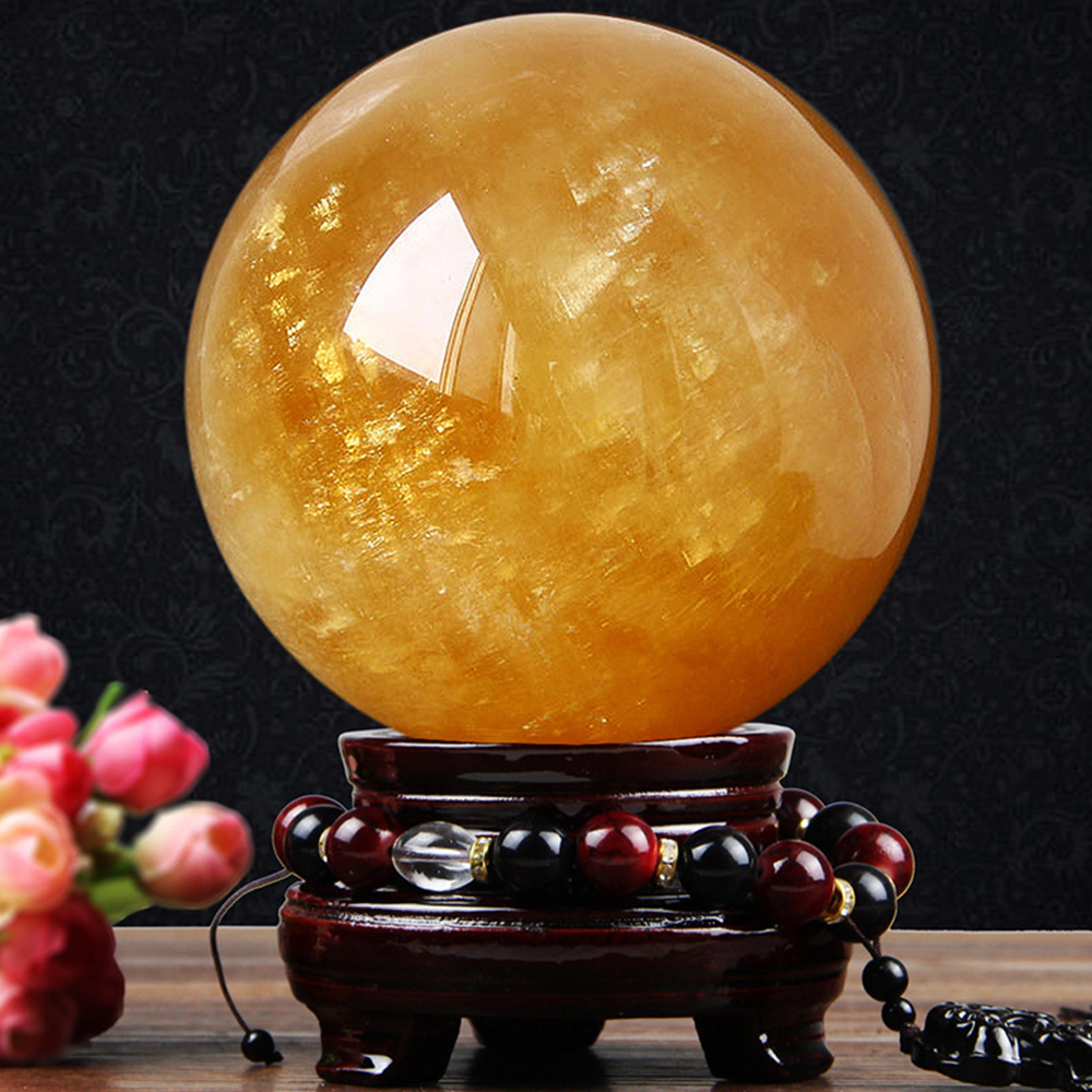 70mm Natural Yellow Iceland Spar Stone Crystal Sphere Healing Home ...