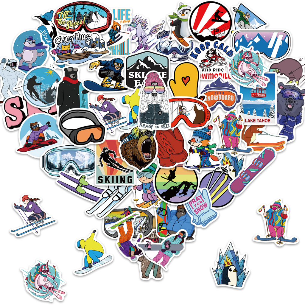 50pcs Cool Skiing Snow Mountain Stikcers Graffiti Skateboard Waterproof ...