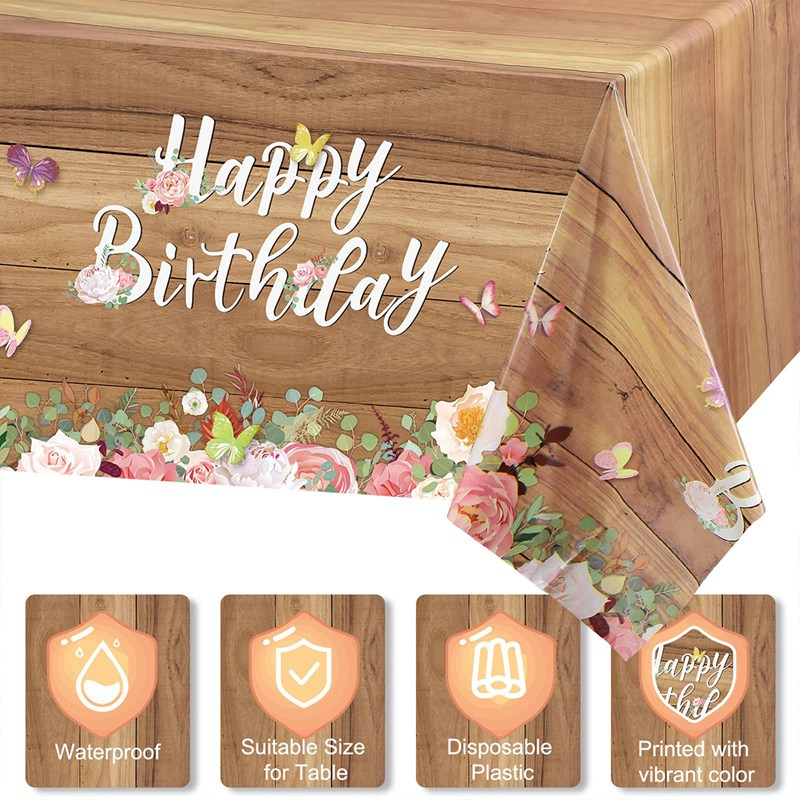 Happy Birthday Butterfly Wooden Plastic Tablecloth Butterfly ...