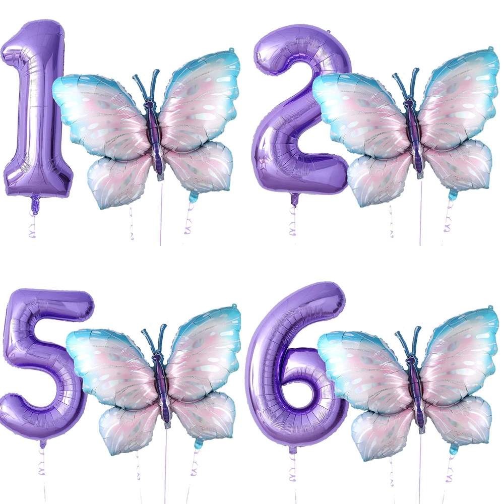 Rainbow Butterfly Number Balloons Set Large 32inch Number Foil Balloons ...