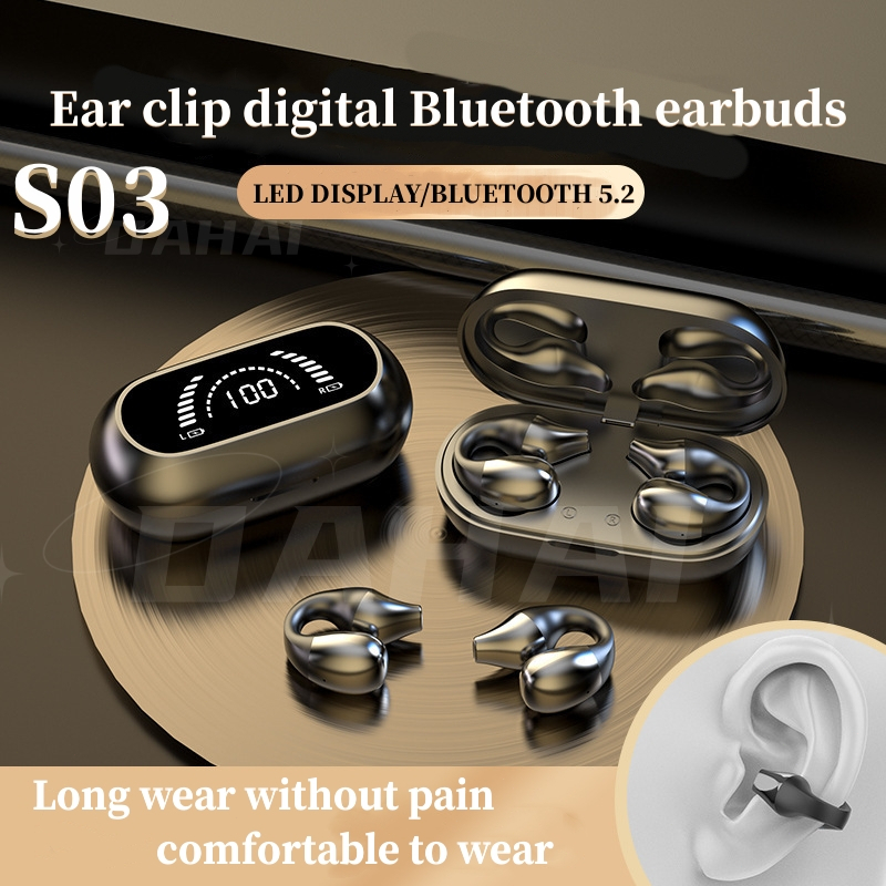S03 TWS Earphones Wireless Bluetooth 5.2 Eear-clip Headset Touch Conrol ...