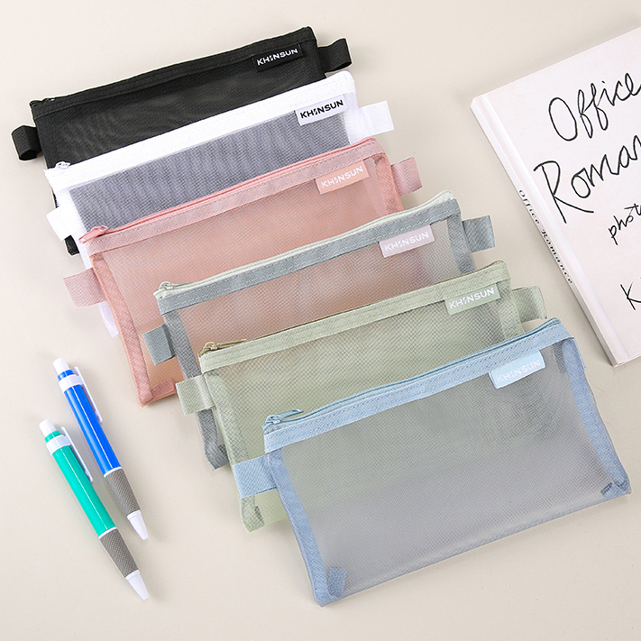 Morandi Color Transparent Mesh Pencil Case Large Capacity Nylon Pencil Bag Pen Bag Pencil Pouch ...