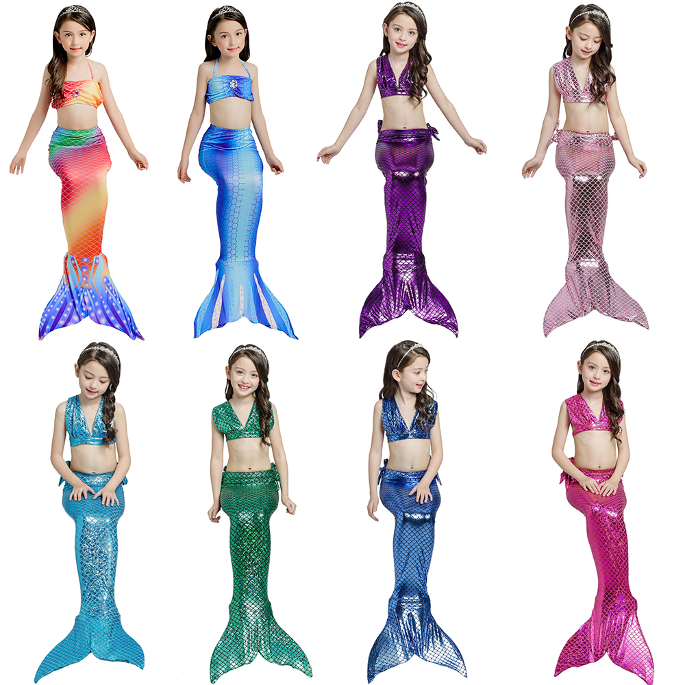 3pcs Mermaid Tails with Bikini for Girls Mermaid Swimsuit without ...