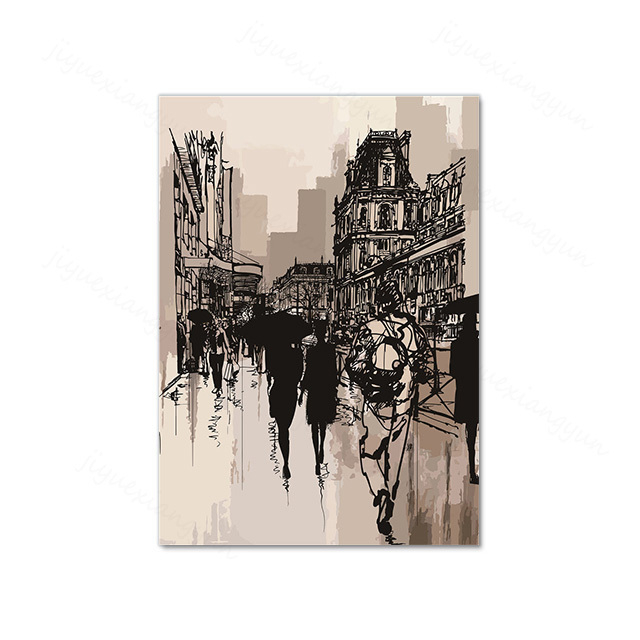 Modern Abstract City Street Landscape Picture Crowd Poster Nordic ...
