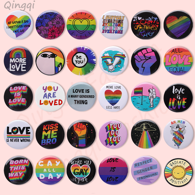 Tinplate Soft Button Pin Lgbt Love Is Love Brooch Badges Rainbow Pride