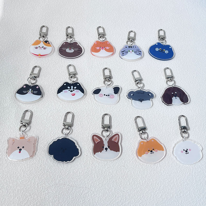 Cartoon Acrylic Keychain Cute Dog Cat Pendant Matching Keychains ...