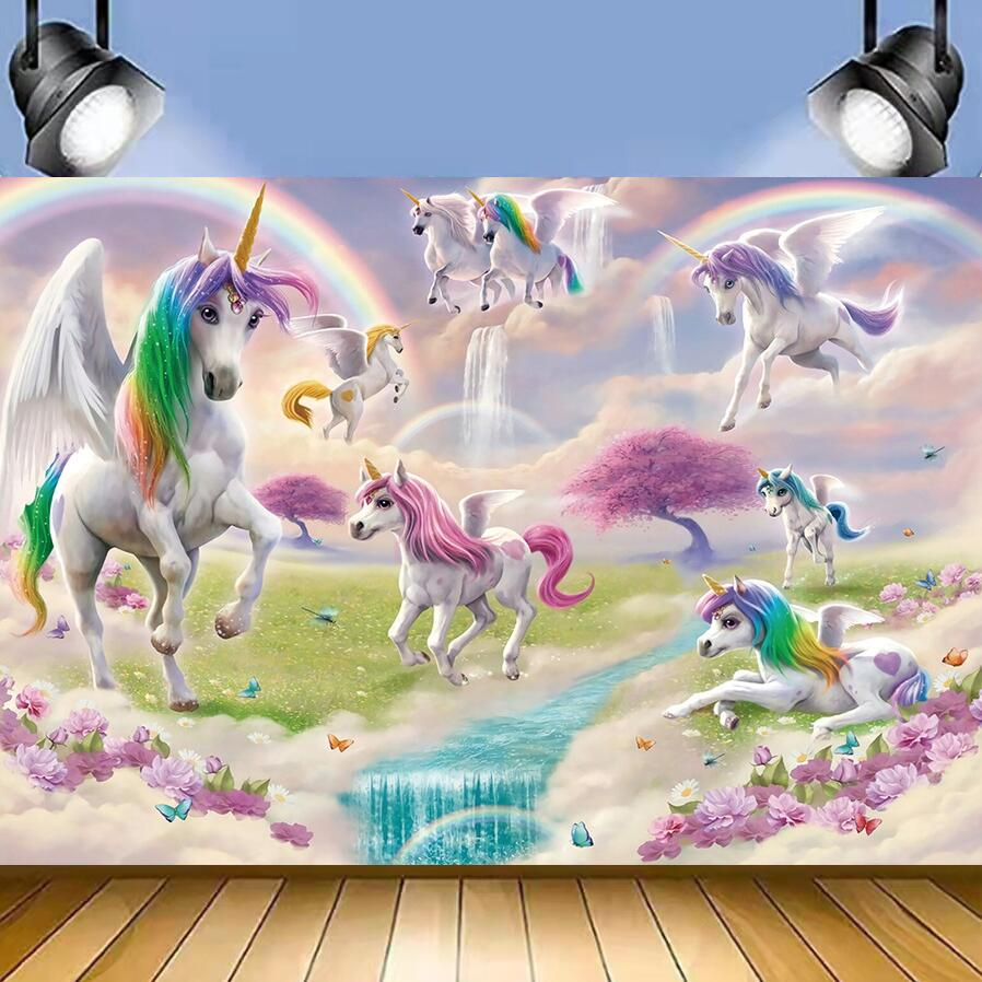 6x4ft Rainbow Unicorn Photography Backdrop for Baby Shower Happy ...
