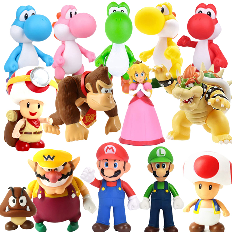 Super Mario Luigi Yoshi Game Action Figures Donkey Kong Peach Bowser ...