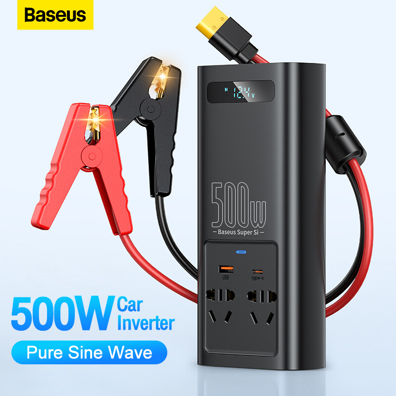 Baseus Car Inverter 500W DC 12V to AC 110V 220V Auto Converter Type-C USB Fast Charging Car ...