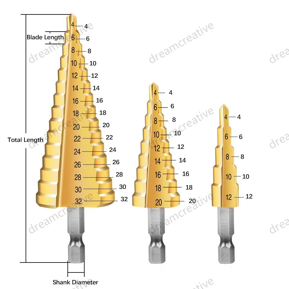 Step Drill Bit Set Titanium Coated HSS Universal Hole opener Cutter ...