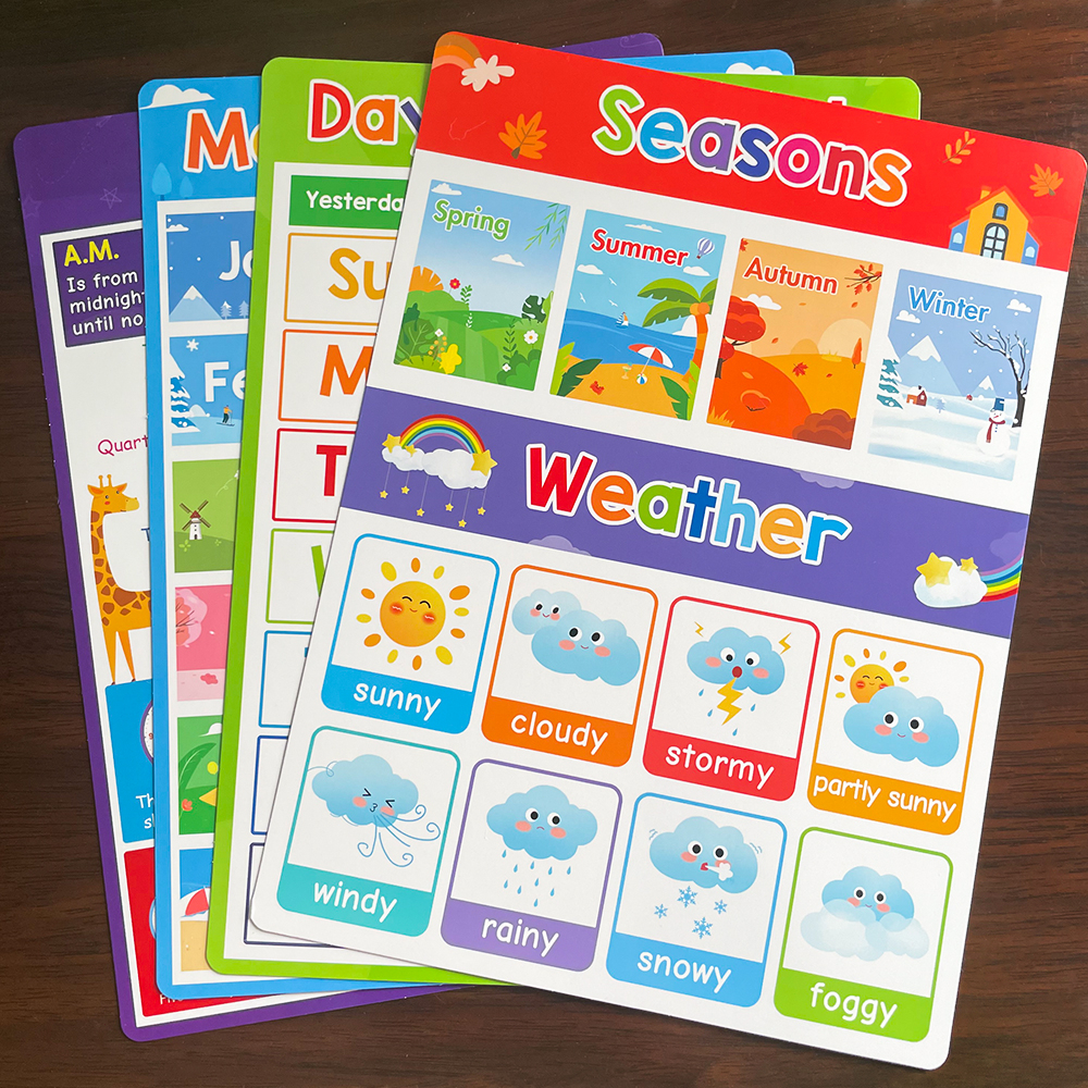 Kids Educational Poster A4 Size - Time Weather Seasons Calendar Chart ...