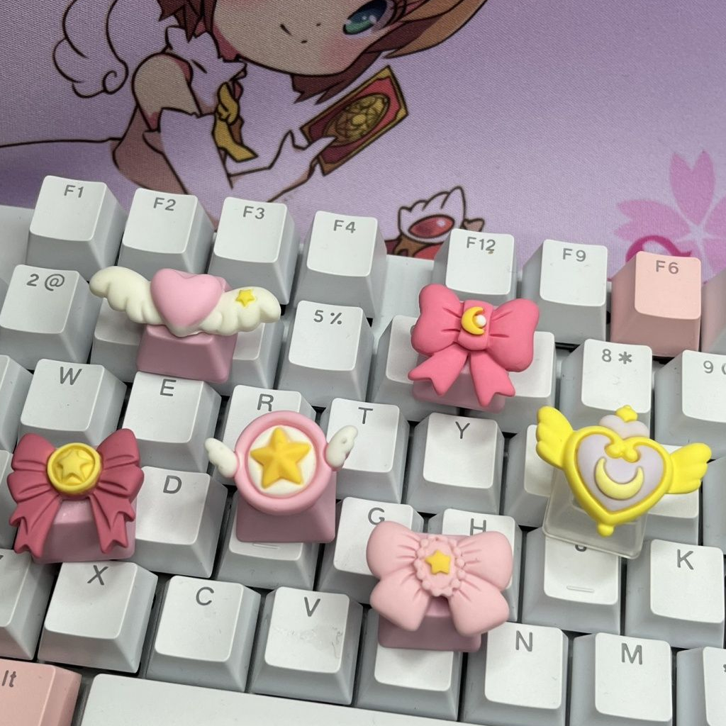 Magic Girl Sakura Mechanical Keycap 3D Anime Pink Keyboard Cross Axis ...