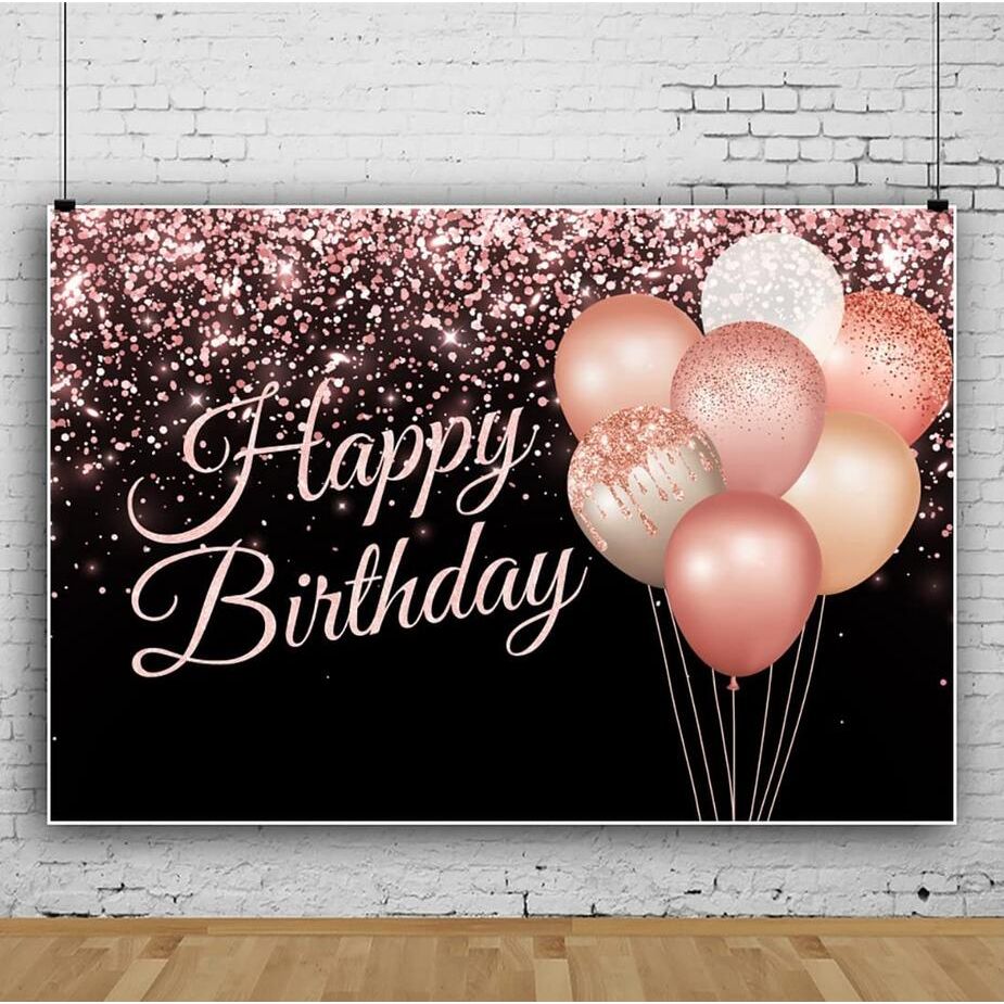 Happy Birthday Backdrop Black Silver Rose Gold Glitter Balloon Birthday ...