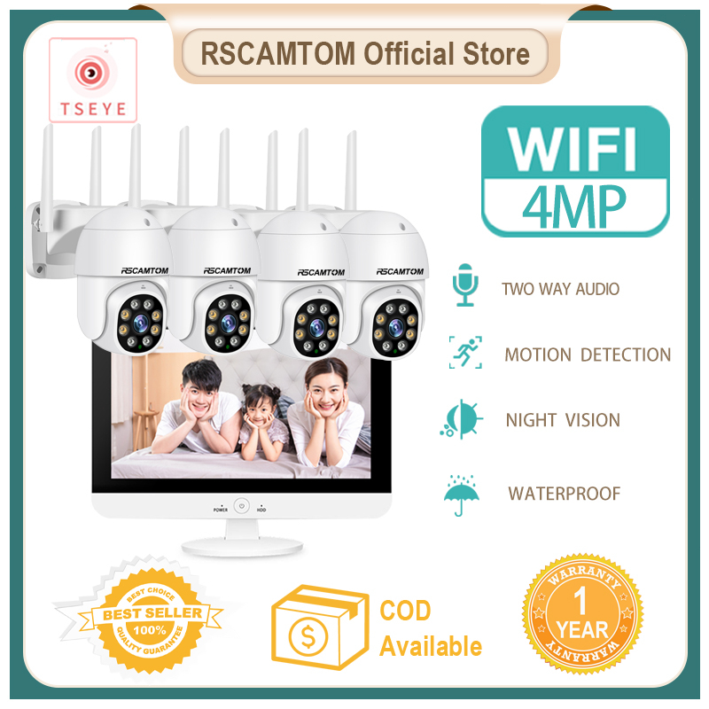 Rscamtom 4CH 4MP Wireless Security Cameras Kit Outdoor Waterproof 4MP ...