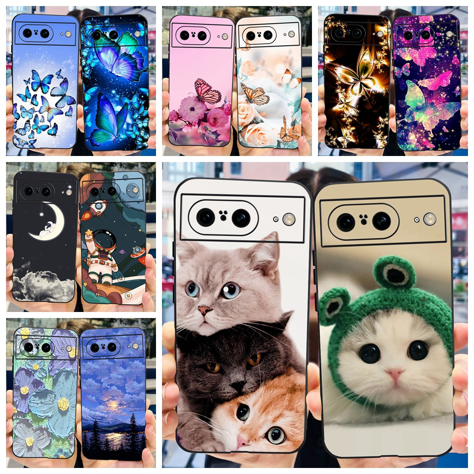 Google Phone Case Pixel 8 Pro Silicone Case Cute Cartoon Cat Butterfly ...
