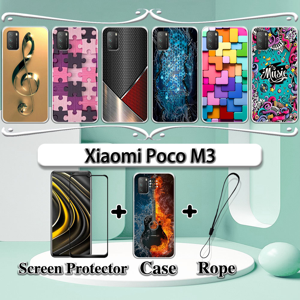 2 IN 1 For Xiaomi Poco M3 Case with Tempered Glass Curved Ceramic ...