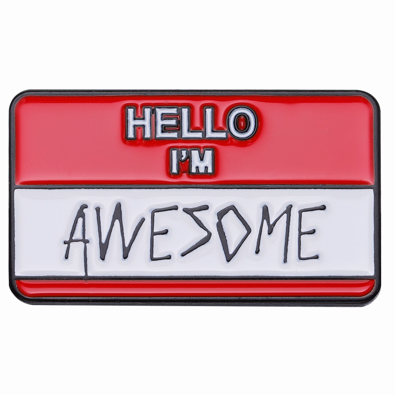 100 Styles Hello I'm Label Quotes Enamel Pins Brooches Trying Stressed ...