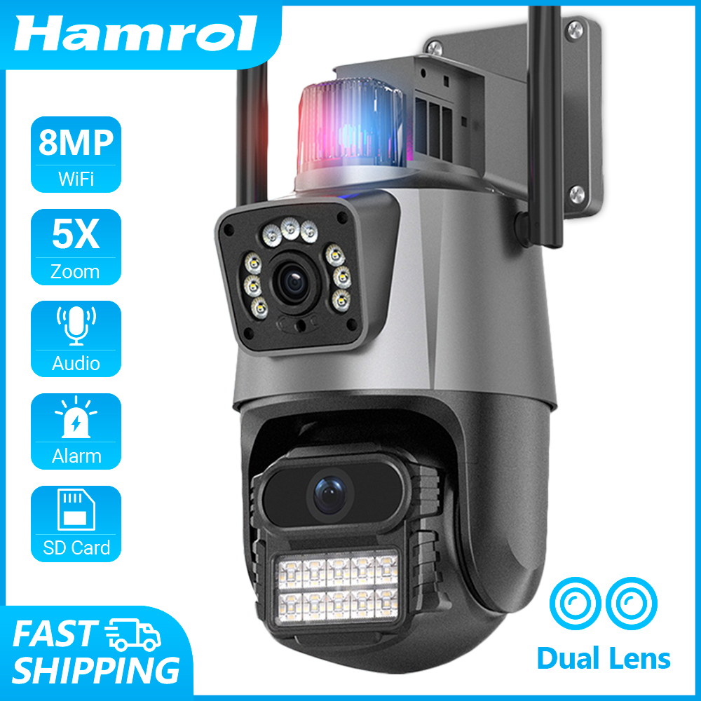 Hamrol Dual Lens 4K 8MP PTZWiFi Camera Auto Tracking Red and Blue Alarm ...