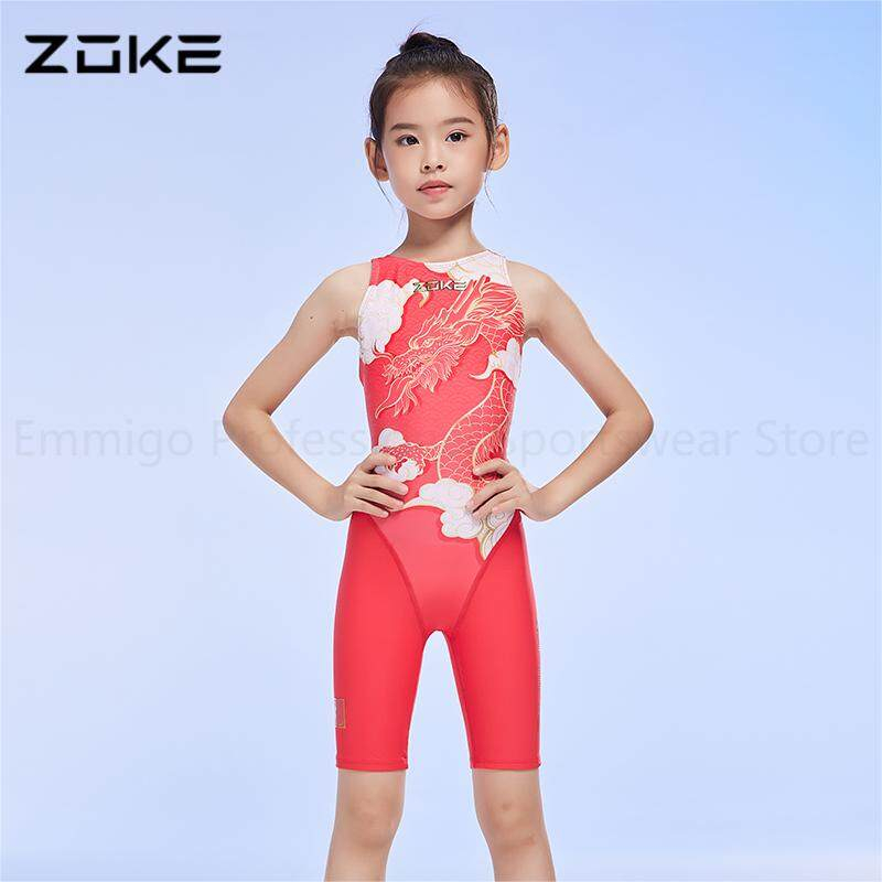 ZOKE Girls Professional Training Swimsuit Breathable Kneesuit Kid One ...