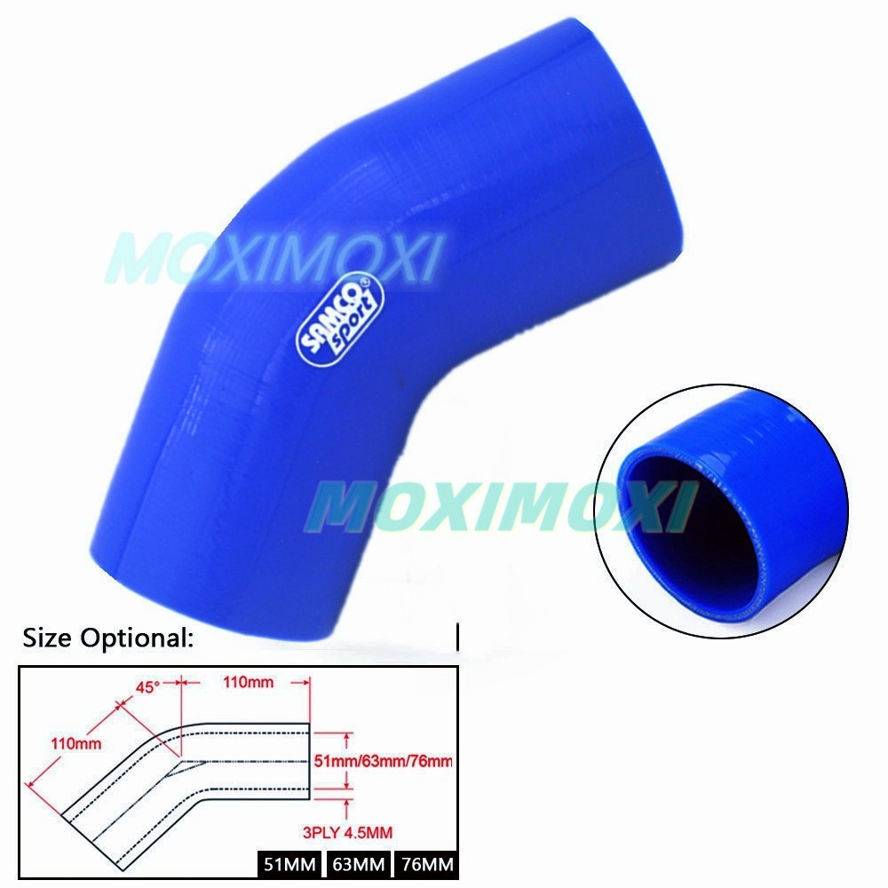 SAM 45 Degree Blue Silicone Hose Reducer Joiner Coupling Intercooler ...