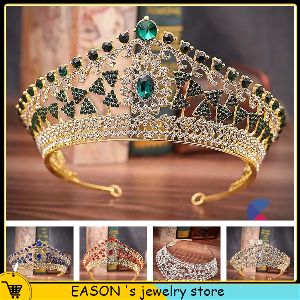 COD Baroque Golden Crown & Tiara Bride Headbands Green Crystal Crown ...